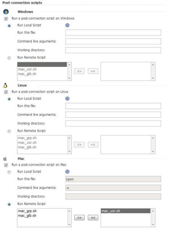 Configuring Post Connection Scripts